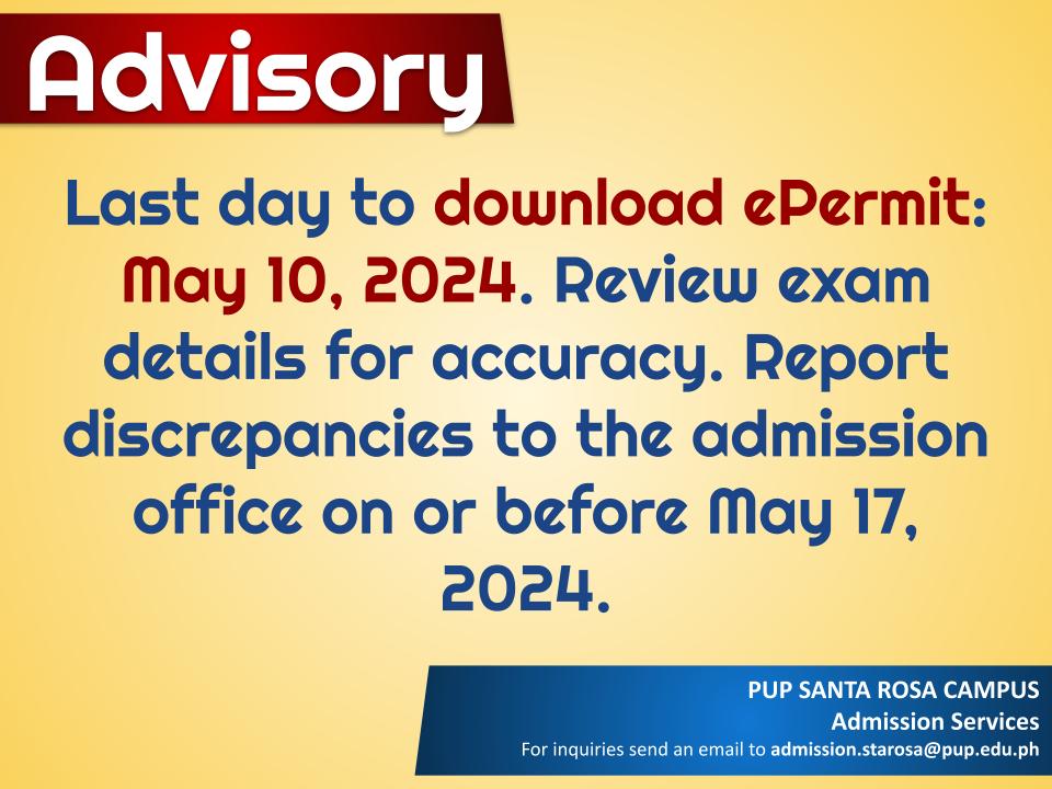 Advisory | PUPCET Applicants | pid#7536 – Polytechnic University of the ...