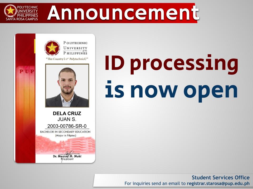 Announcement | ID Processing – Freshmen | pid#11770 – Polytechnic ...